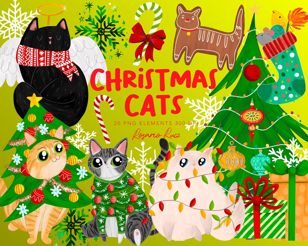 Christmas Cats Clipart, Funny Cats Clipart, Gingerbread Cat, Ugly ...