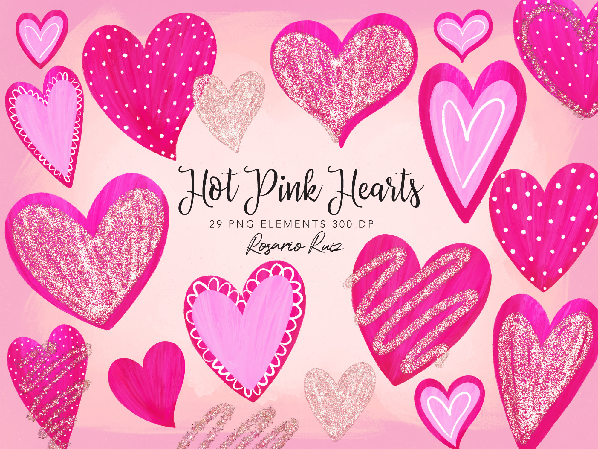 Hot Pink Hearts Clip Art