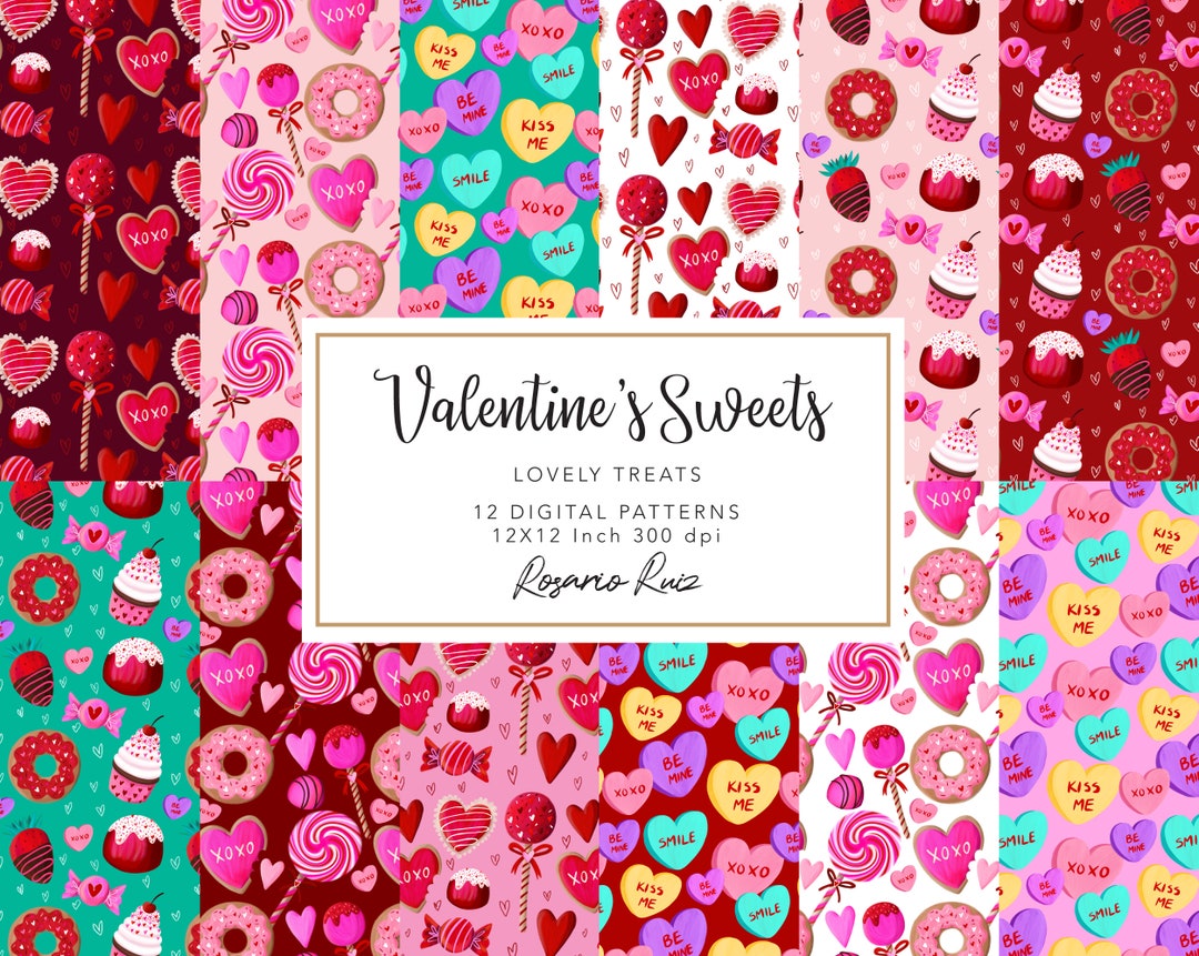 Valentine's Day Papers, Valentine Sweets Papers, Seamless Paper ...