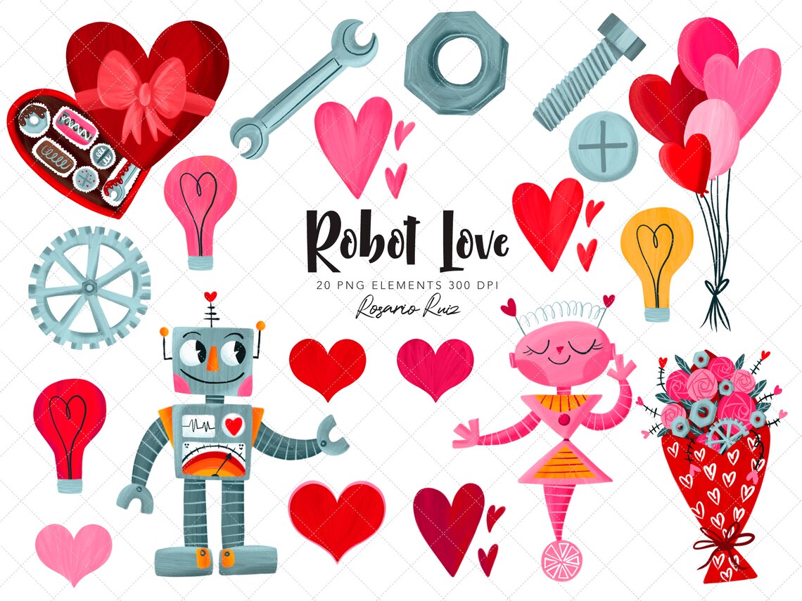Valentine Robot Clipart Love Robot Robot Clipart Love - Etsy