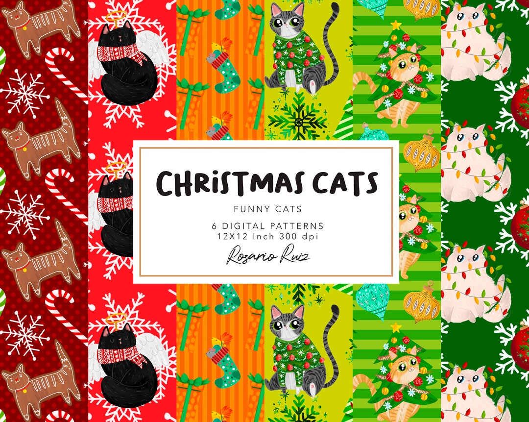 Christmas Cat Digital Paper, Funny Cats Paper, Gingerbread Cat Papers ...