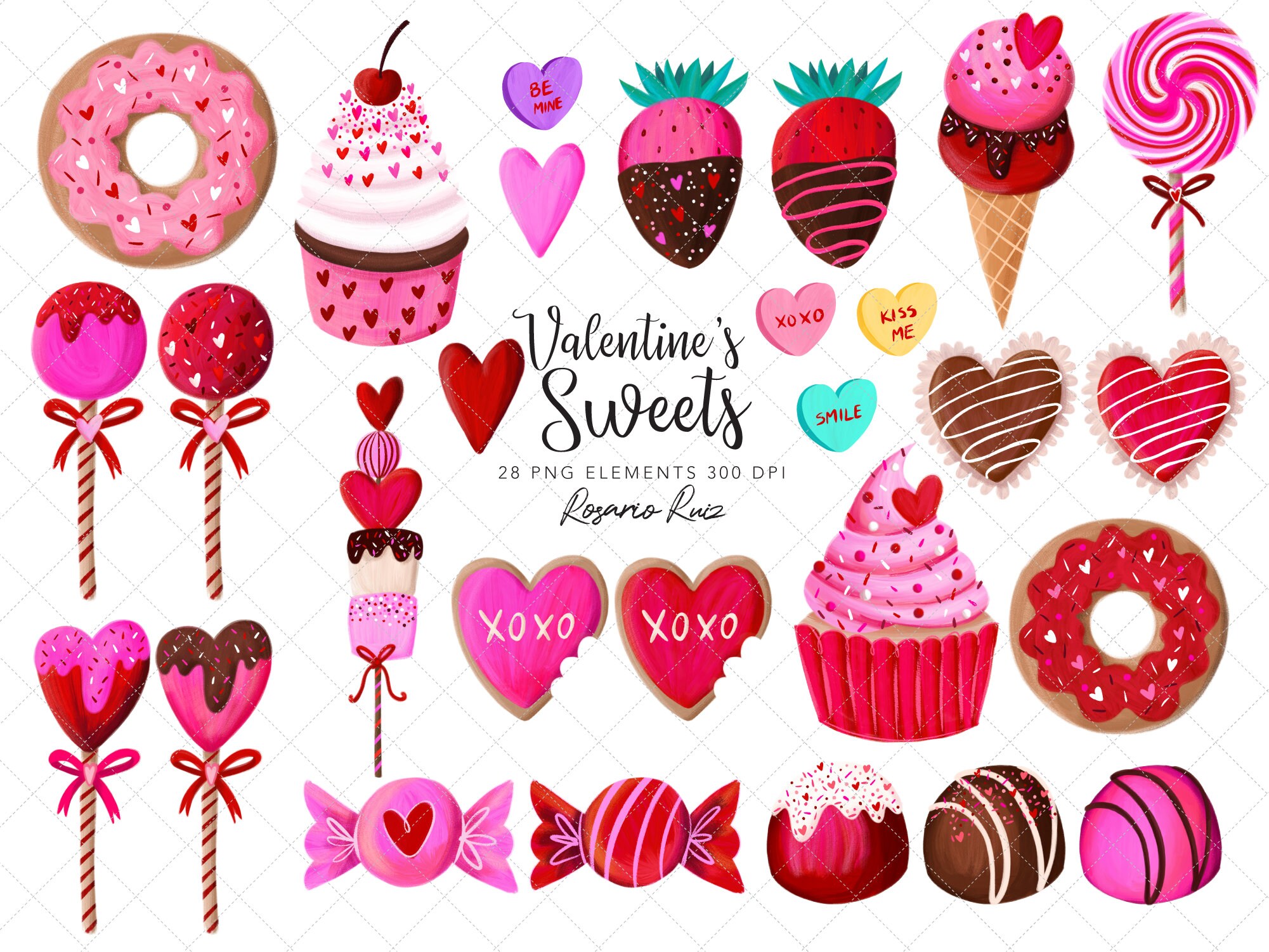 Valentine's Day Clipart, Valentine Sweets, Heart Cookies, Strawberry ...