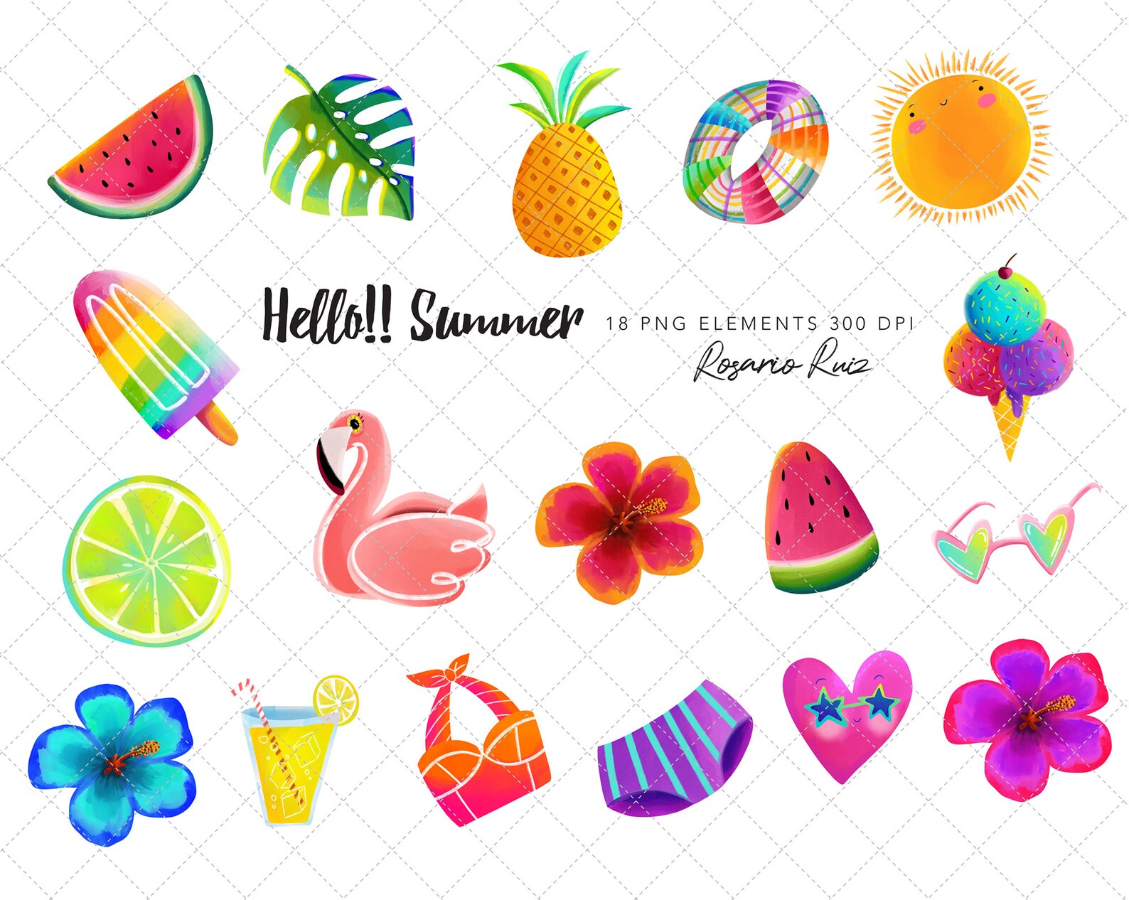 Summer Clipart, Cute Sun Clip Art Summer Printable Clip Art Flamingo ...