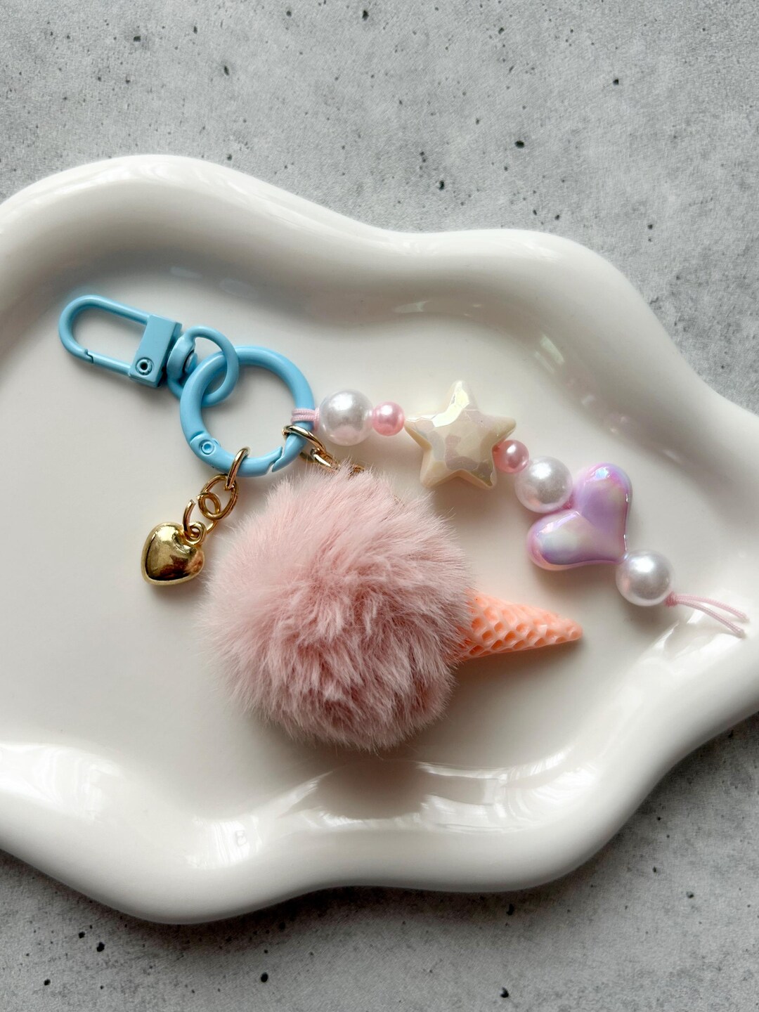 Pink Heart Charm Keychain, Ice Cream Charm, Pendant Keychain, Ice Cream ...