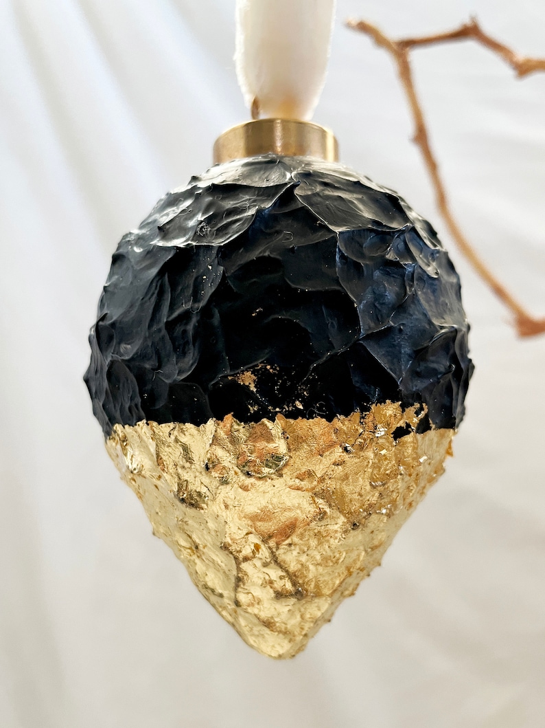 Textured Black With Gold Foil, Black and Gold Christmas Ornament, Hand ...