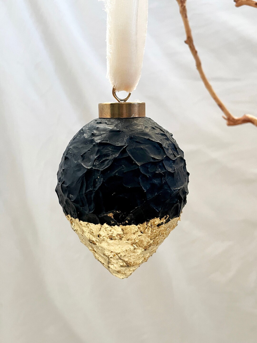 Textured Black With Gold Foil, Black and Gold Christmas Ornament, Hand ...