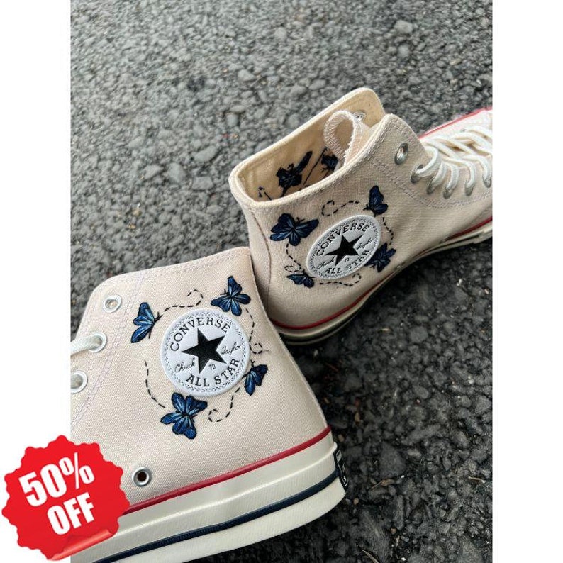Butterfly Converse,embroidered Blue Butterflies,converse ,custom Logo ...