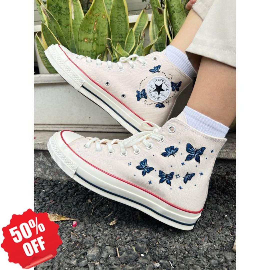 Butterfly Converse,embroidered Blue Butterflies,converse ,custom Logo ...