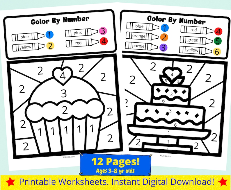 Color by Number Kids Printable Food Theme Coloring Pages for - Etsy