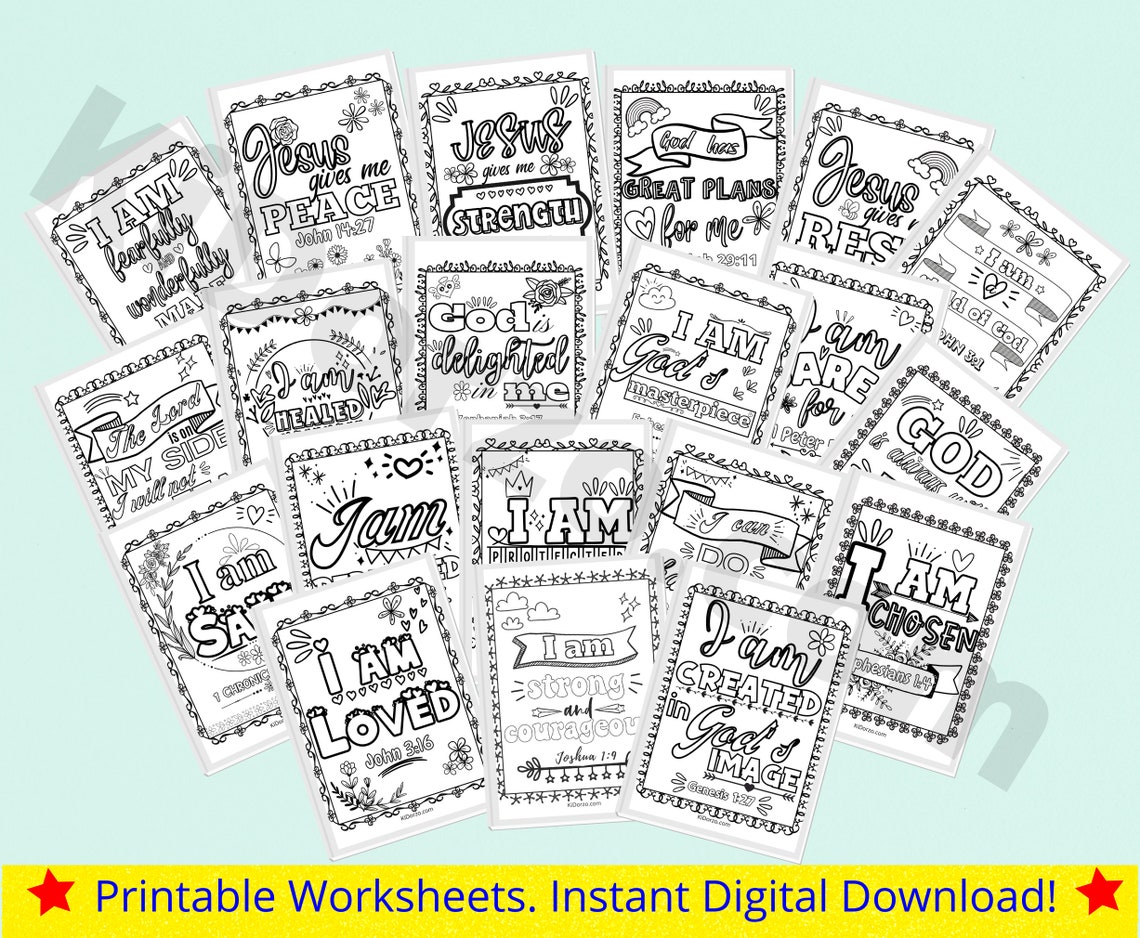 20 Biblical Affirmation Colouring Pages for Kids Printable Affirmation ...