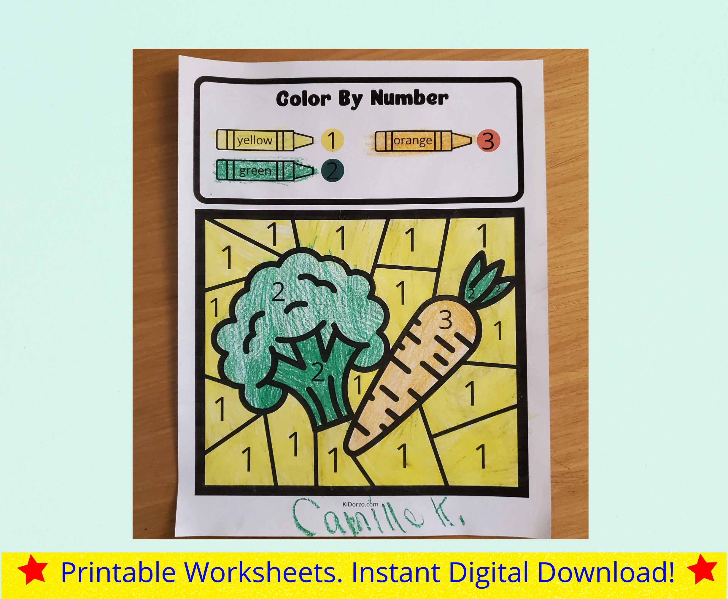 Color by Number Kids Printable Worksheets, Food Theme Coloring Pages ...