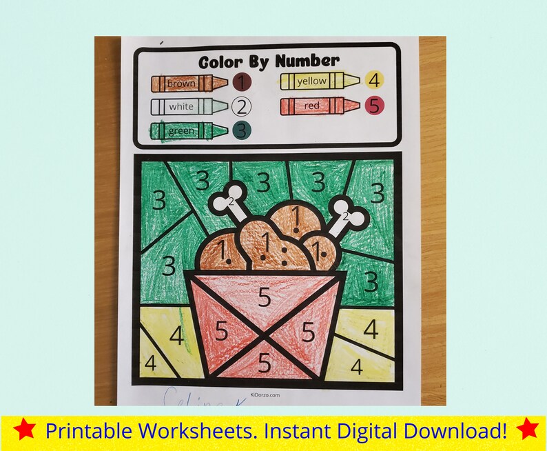 Color by Number Kids Printable Worksheets, Food Theme Coloring Pages ...