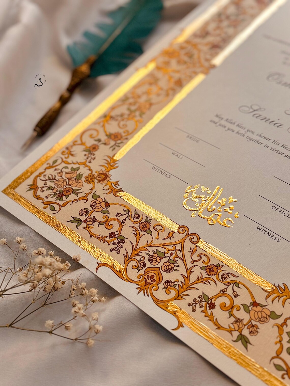 Luxury Handpainted Nikah Nama: Custom A3 Islamic Marriage Certificate ...