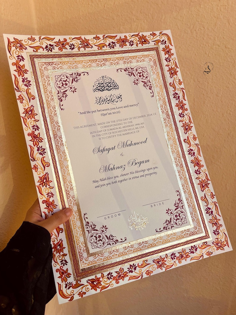 Handpainted Nikkah Certificate: Luxury Islamic Wedding Contract - Etsy