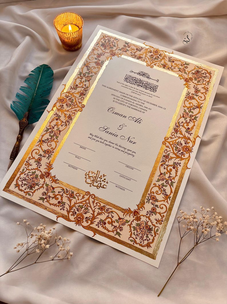 Luxury Handpainted Nikah Nama: Custom A3 Islamic Marriage Certificate ...