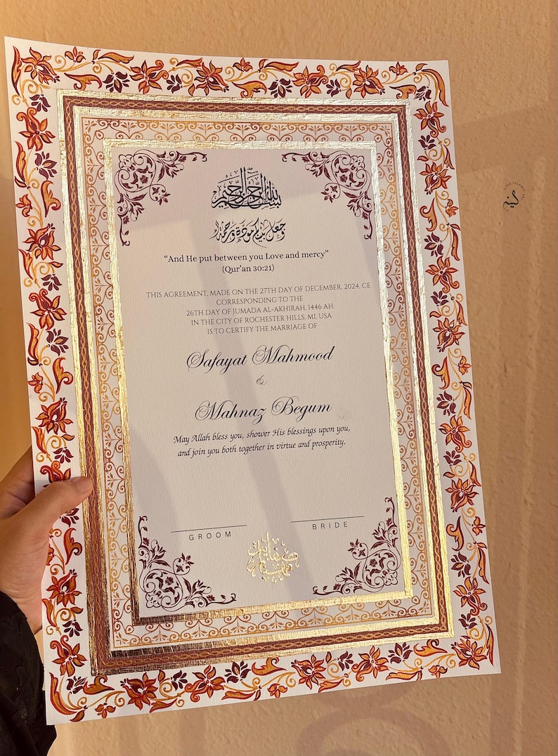 Handpainted Nikkah Certificate: Luxury Islamic Wedding Contract - Etsy