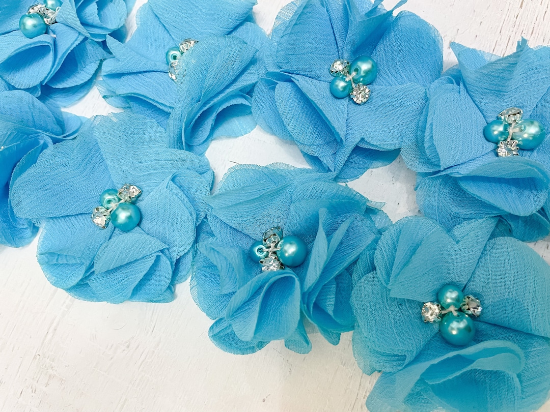Blue Chiffon Flower Wholesale Blue Flower Fabric Flower Wedding Flower ...