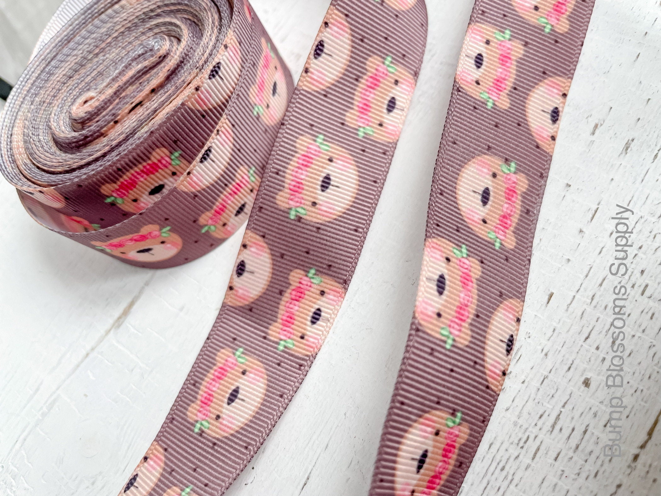 Pink and Brown Teddy Bear Ribbon Girl Teddy Bear Ribbon | Etsy