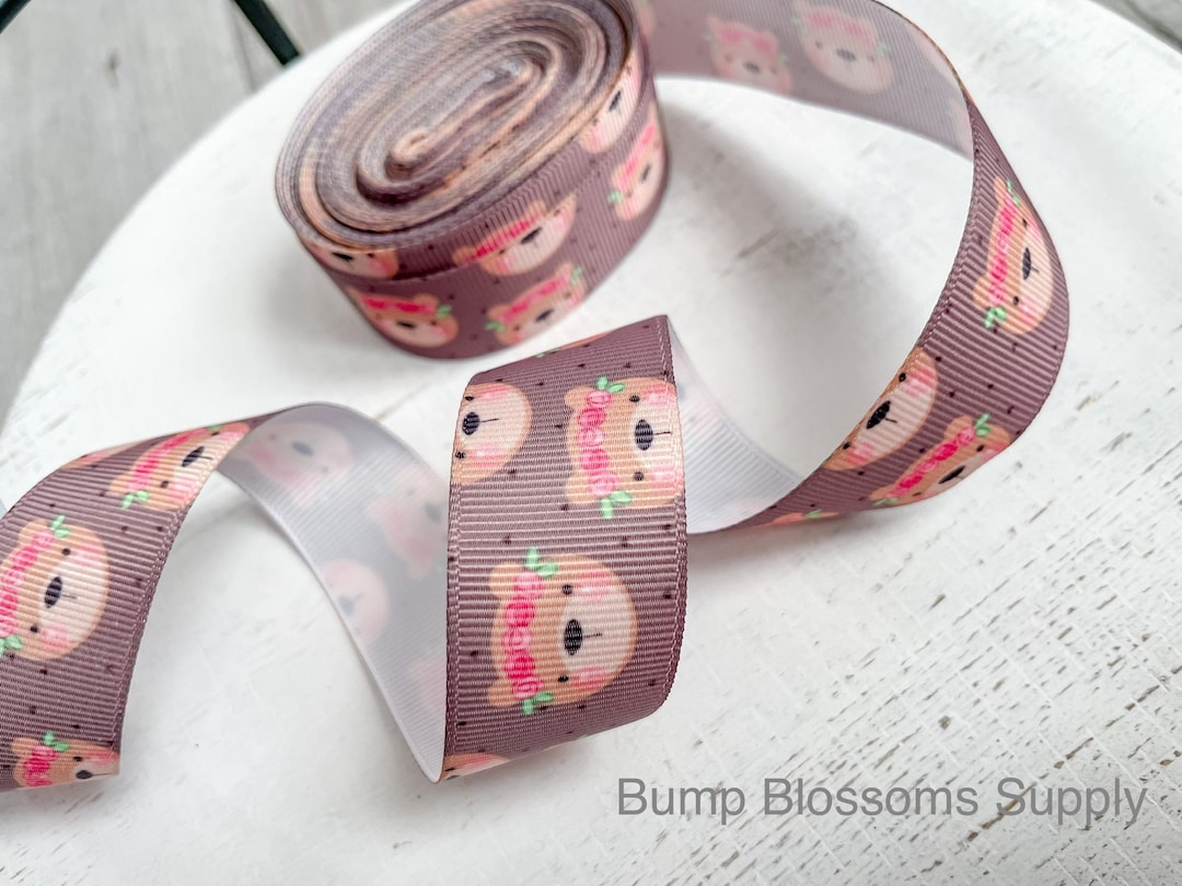 Pink and Brown Teddy Bear Ribbon, Girl Teddy Bear Ribbon, Teddy Bear ...