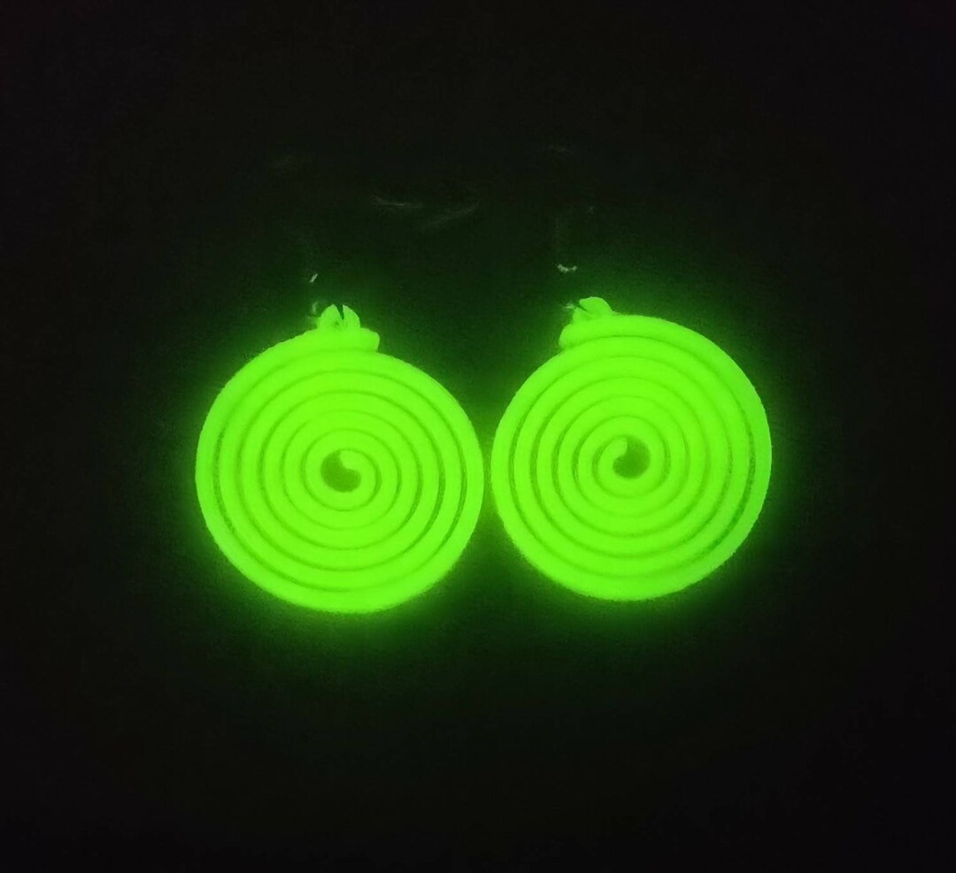 3D Printed Yellow Spiral Glow in the Dark Earrings: Rave Party ...