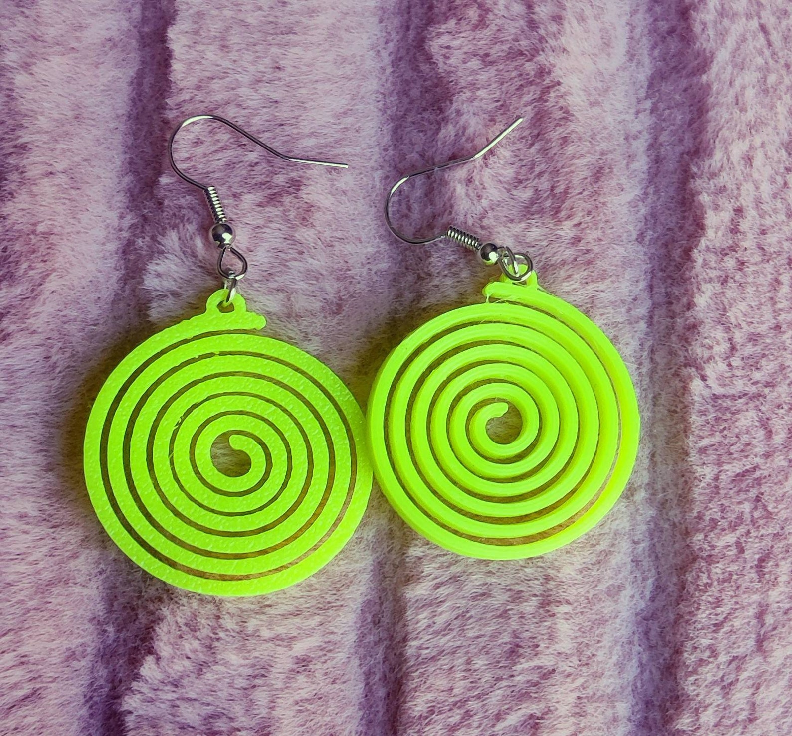 3D Printed Yellow Spiral Glow in the Dark Earrings: Rave Party ...