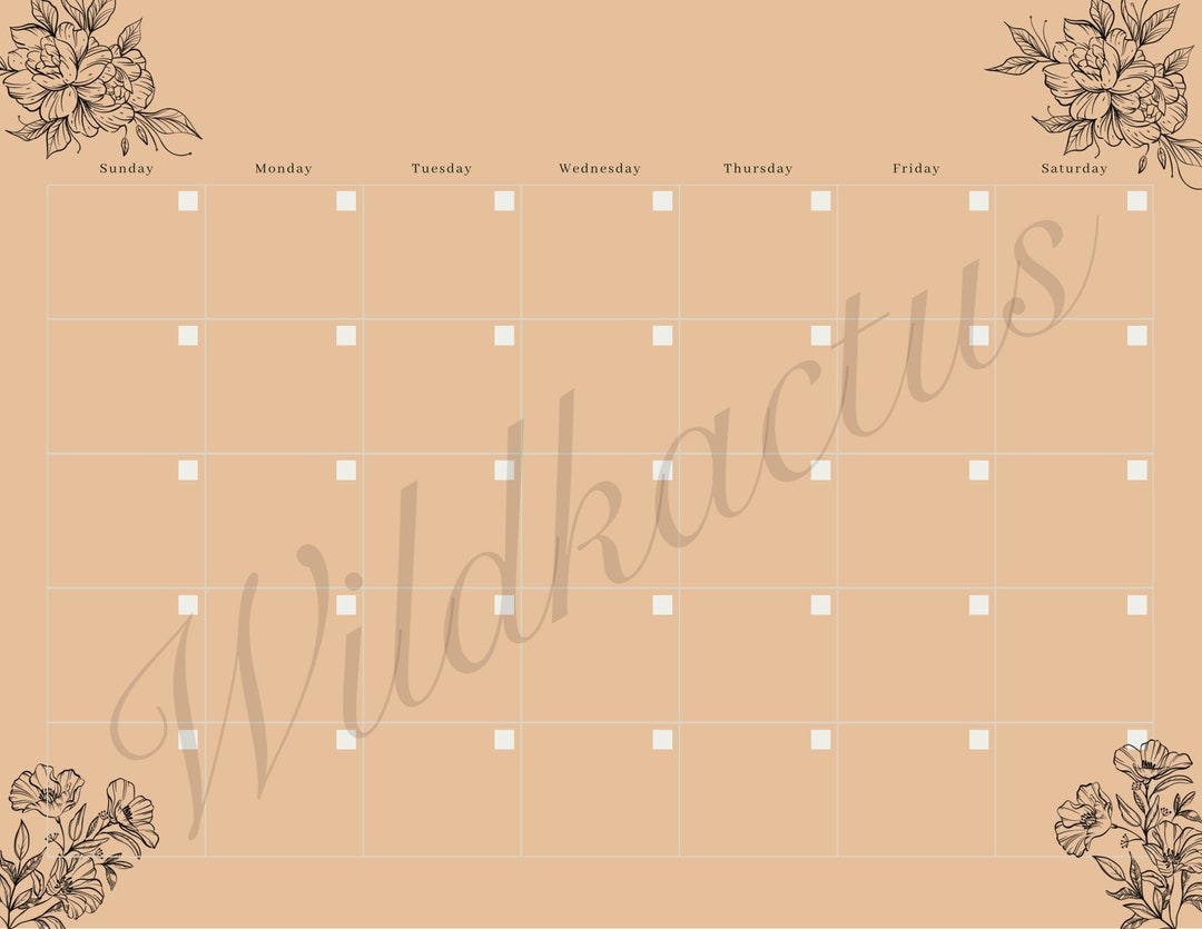 DIGITAL CALENDAR TEMPLATE. Black&white Floral - Etsy