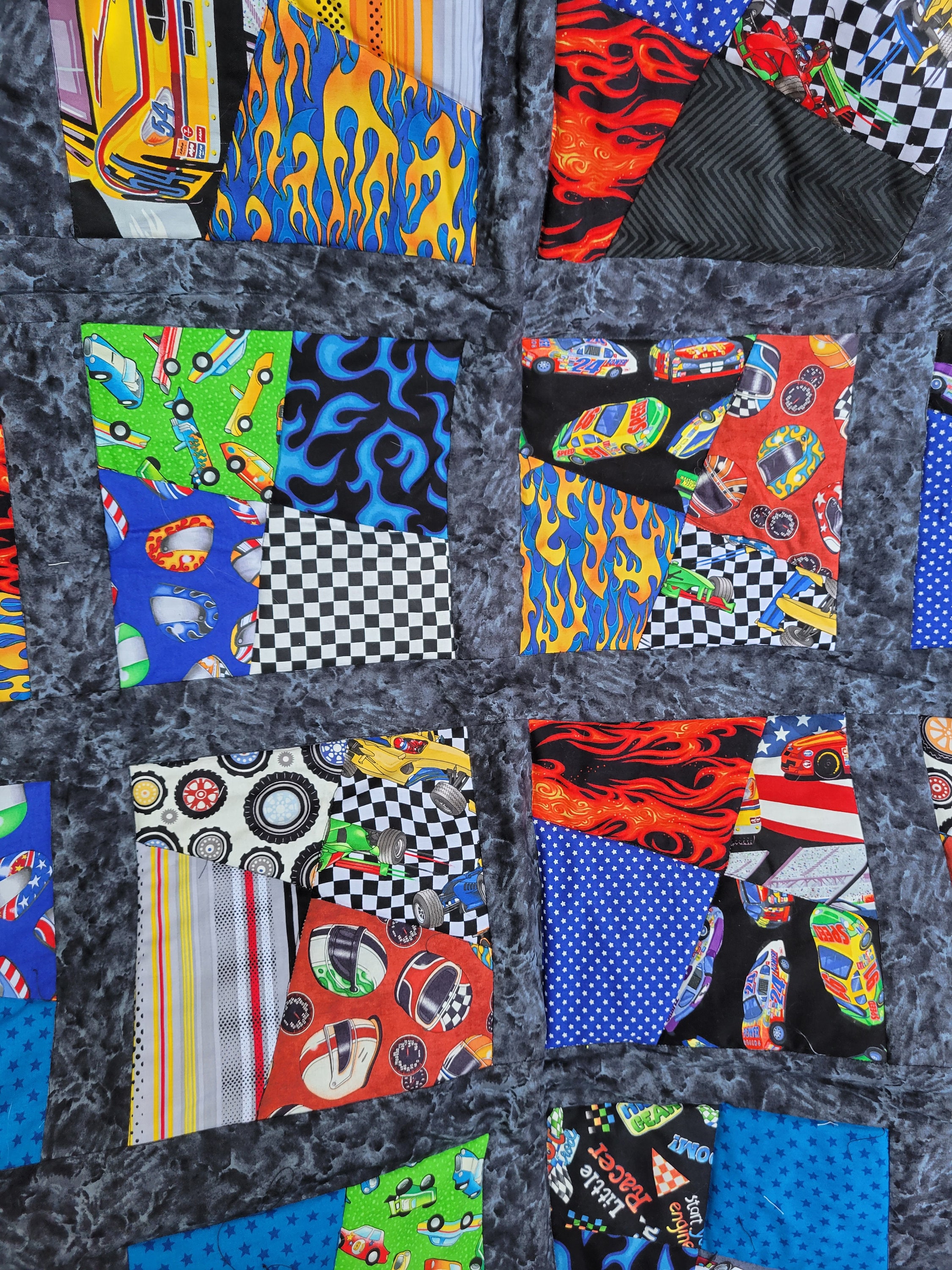 Flaming Fast Race Car Quilt for the Ultimate Race Car Fan Measures 49 ...