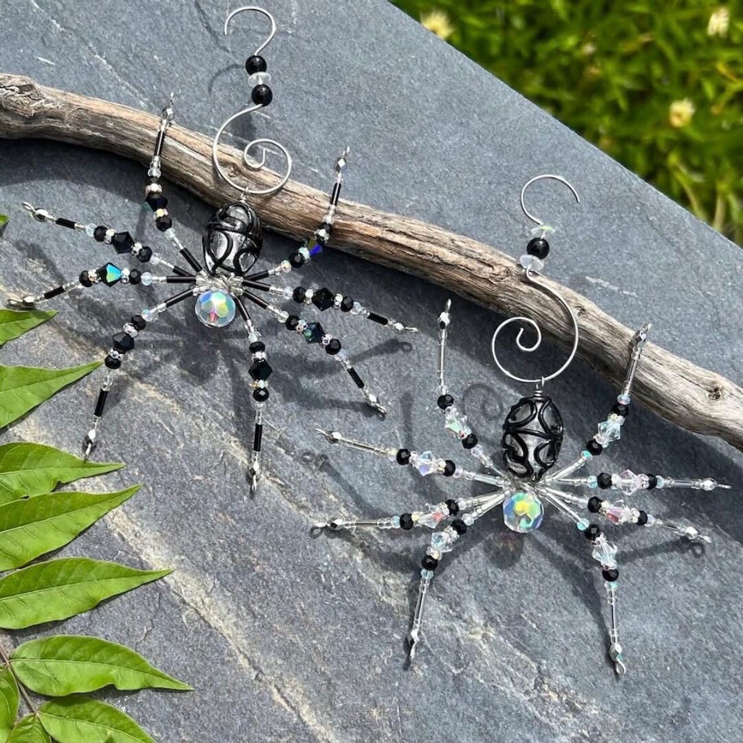 Crystal and Jet Black Christmas Spider Ornament With Lampwork and ...