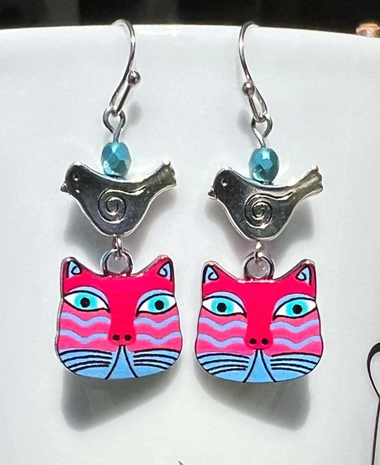 Whimsical Cat & Bird Earrings - Etsy