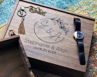 Personalized Walnut Keepsake Box, Wedding Memory Box, Jewelry Photo Box ...