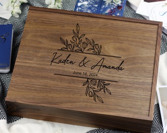 Personalized Walnut Keepsake Box, Wedding Memory Box, Jewelry Photo Box ...