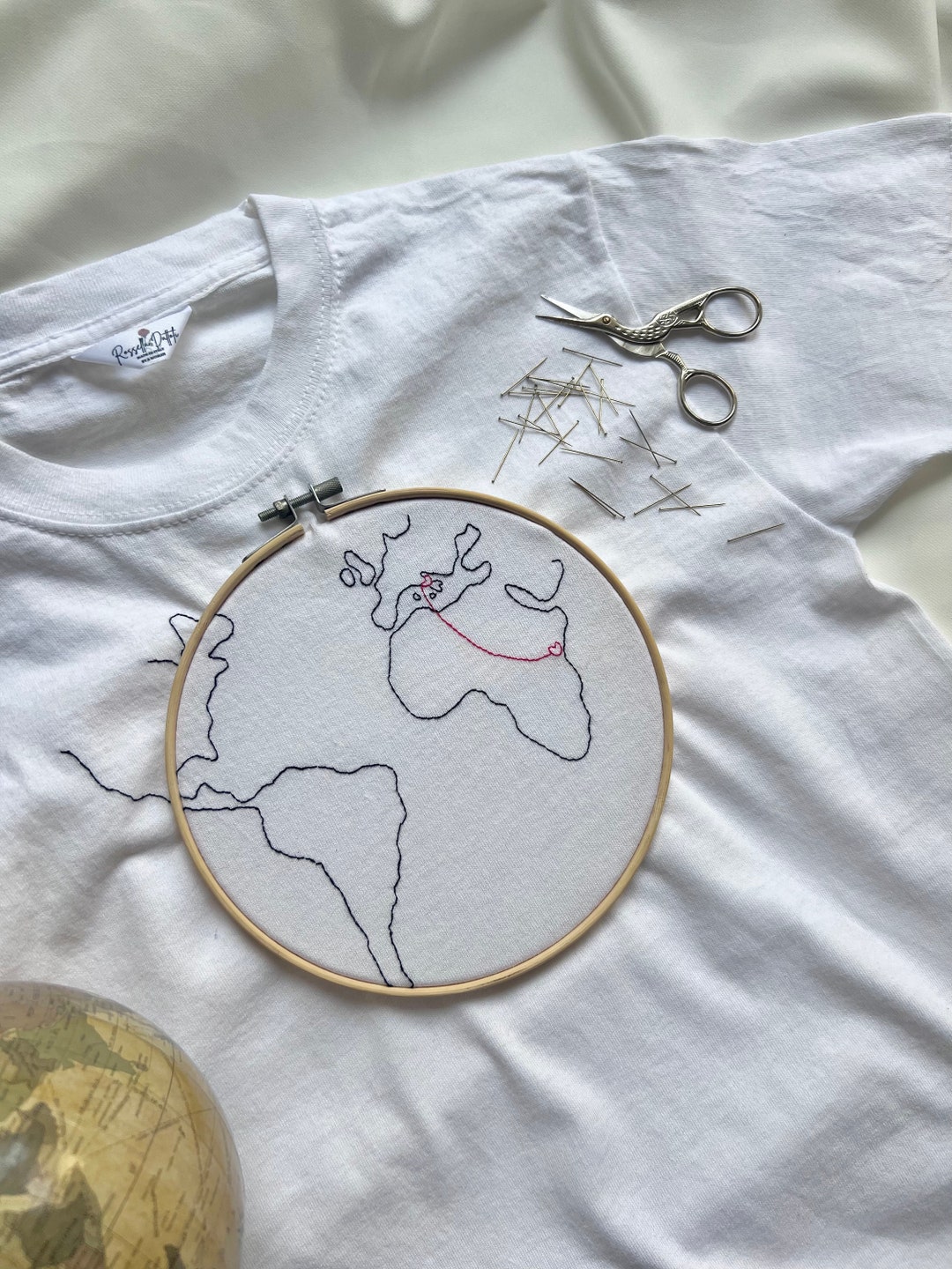 Embroidered World Map T-shirt-travelers Gift White T-shirt-unisex T ...