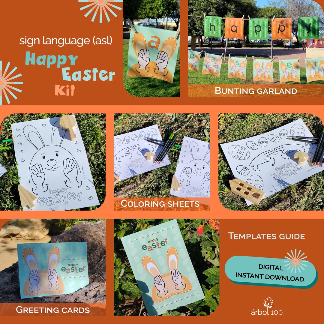 ASL Happy Easter Kit: Greeting Cards, Coloring Sheets, Bunting (digital ...