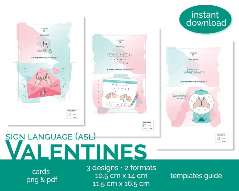 ASL Valentine's Day Cards | Sign Language Love Notes (digital Download ...
