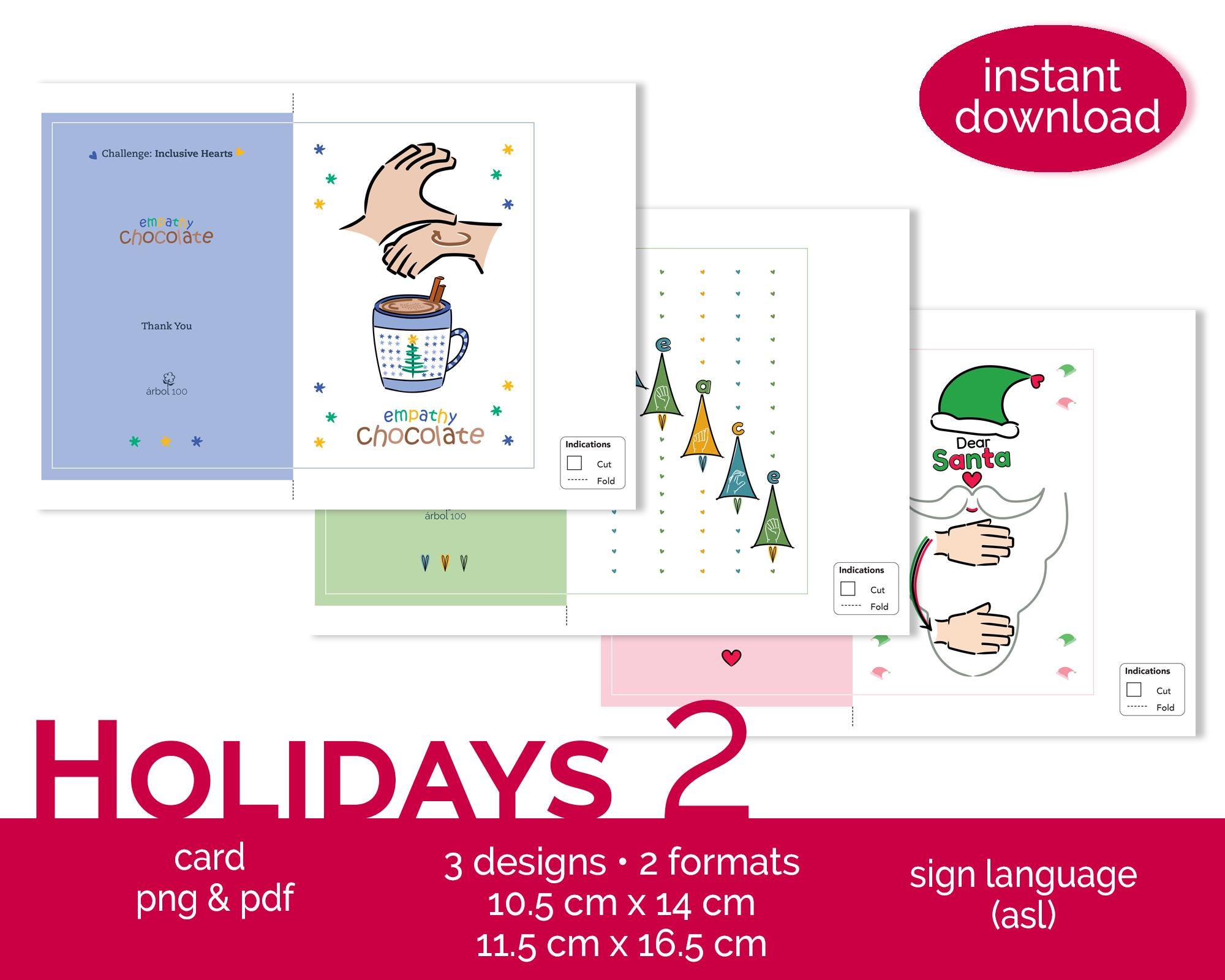 ASL Christmas Cards Printable Set: Sign Language Holiday Greetings ...