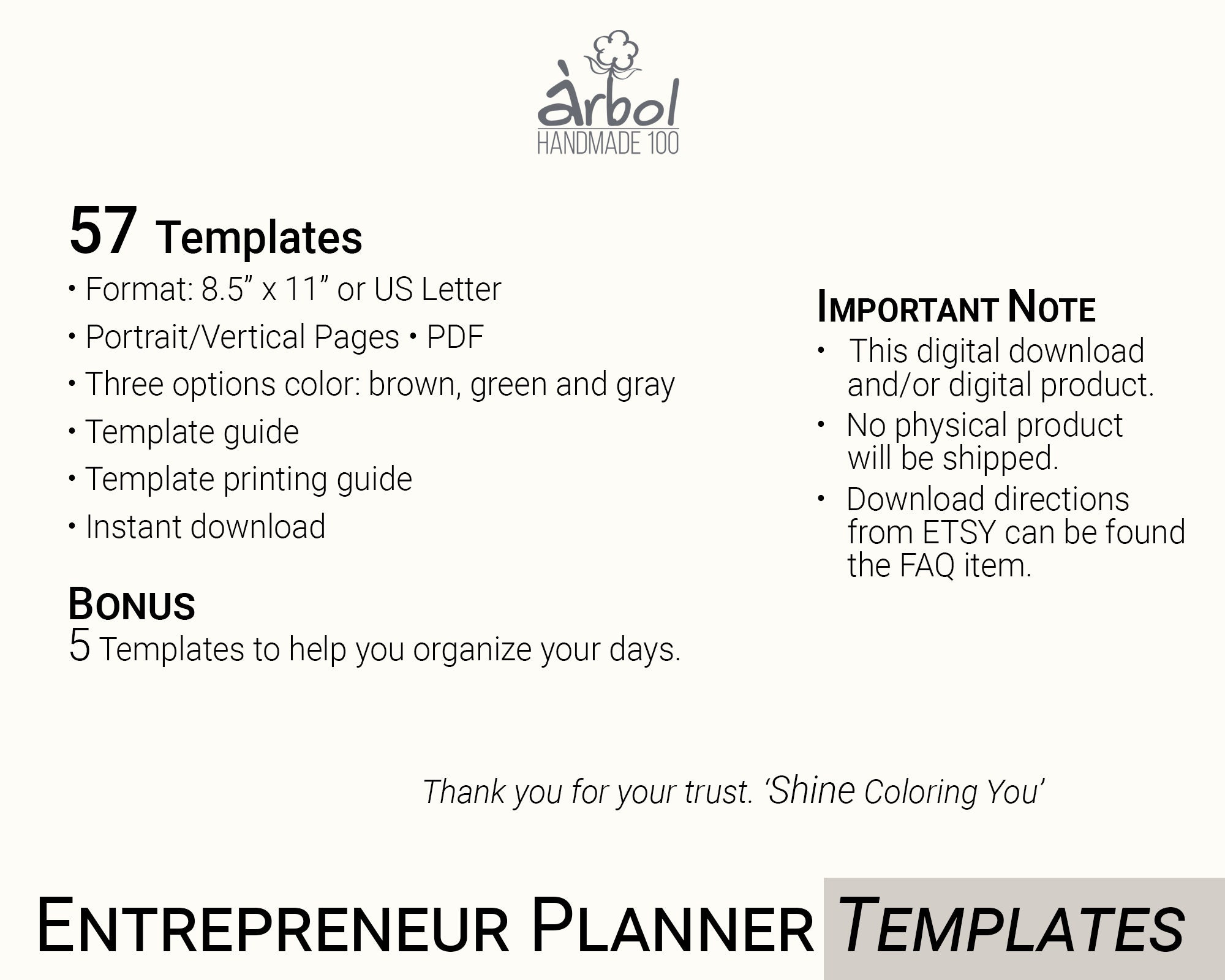 Entrepreneur Planner and Social Platforms 3 Colors: Brown, Green, Gray ...