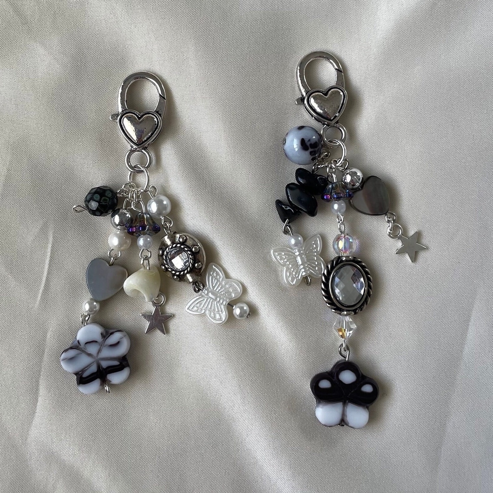 Beaded Keychain, Black and White Themed, Handmade Jewelry, Accessories ...