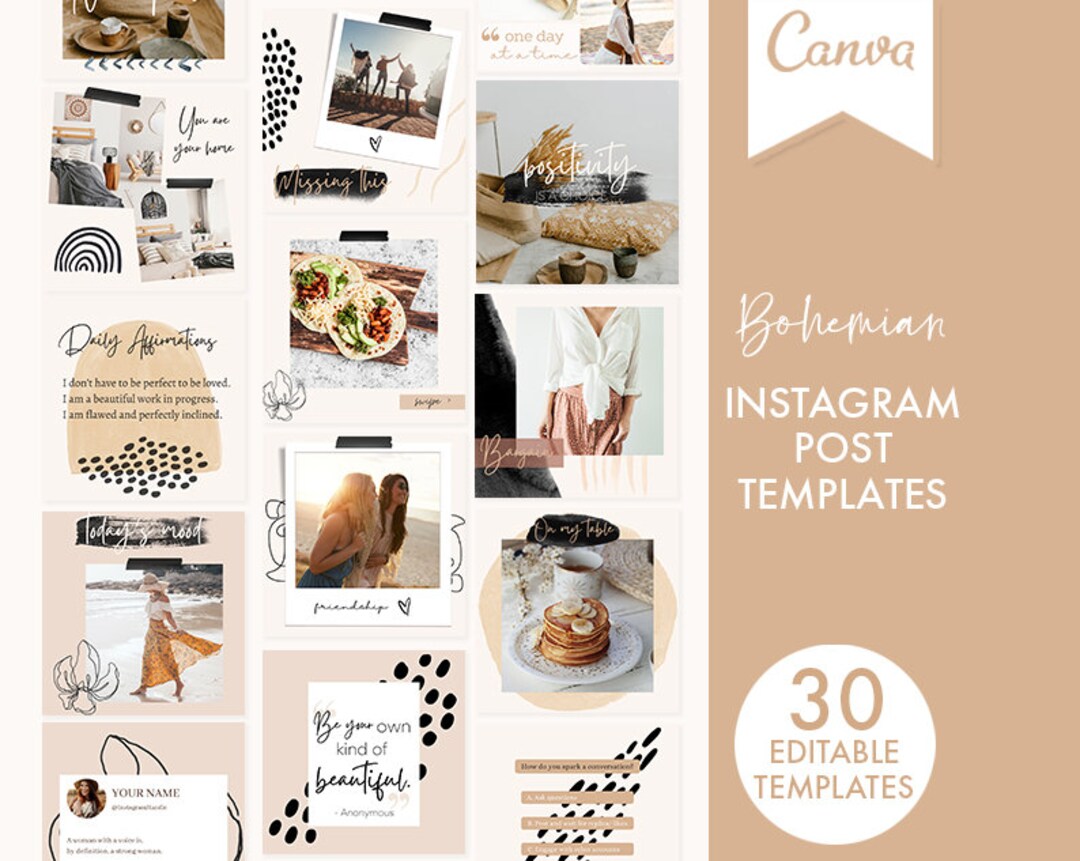 30 Bohemian Instagram Post Templates for Canva Boho Template - Etsy
