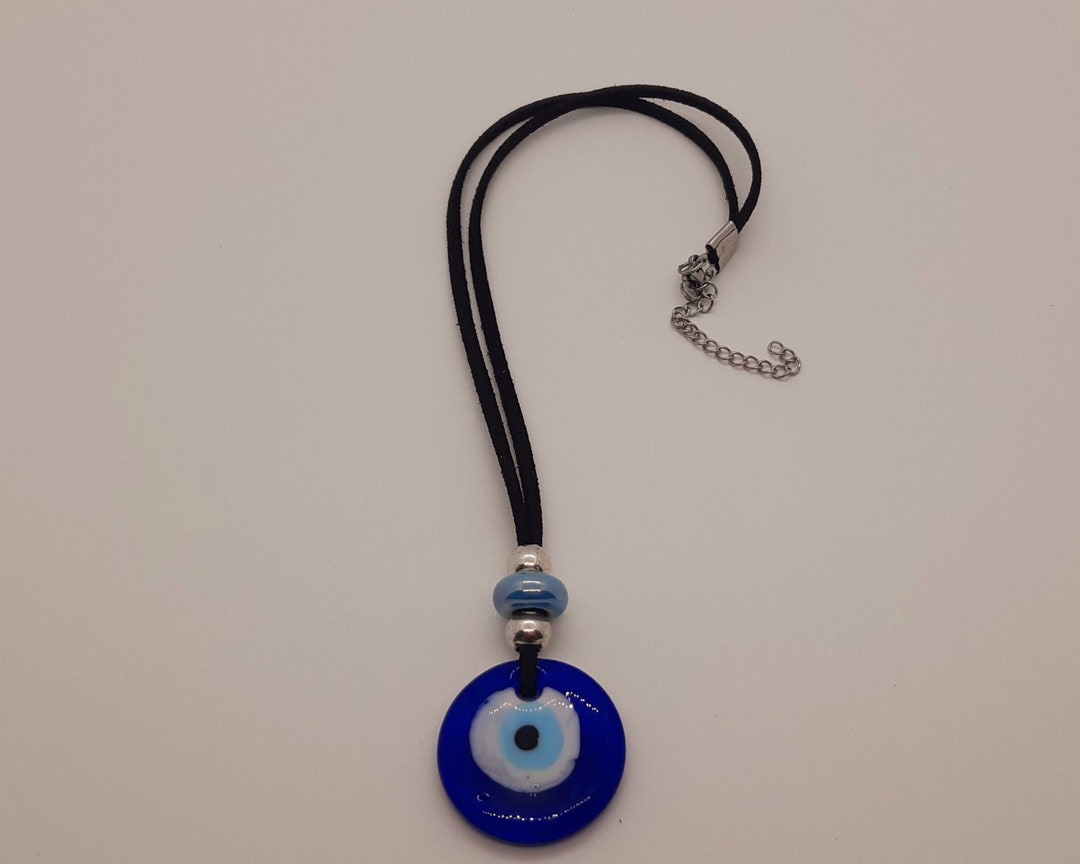 Small Crystal Turkish Eye Pendant Necklace, Blue Evil Eye Amulet ...
