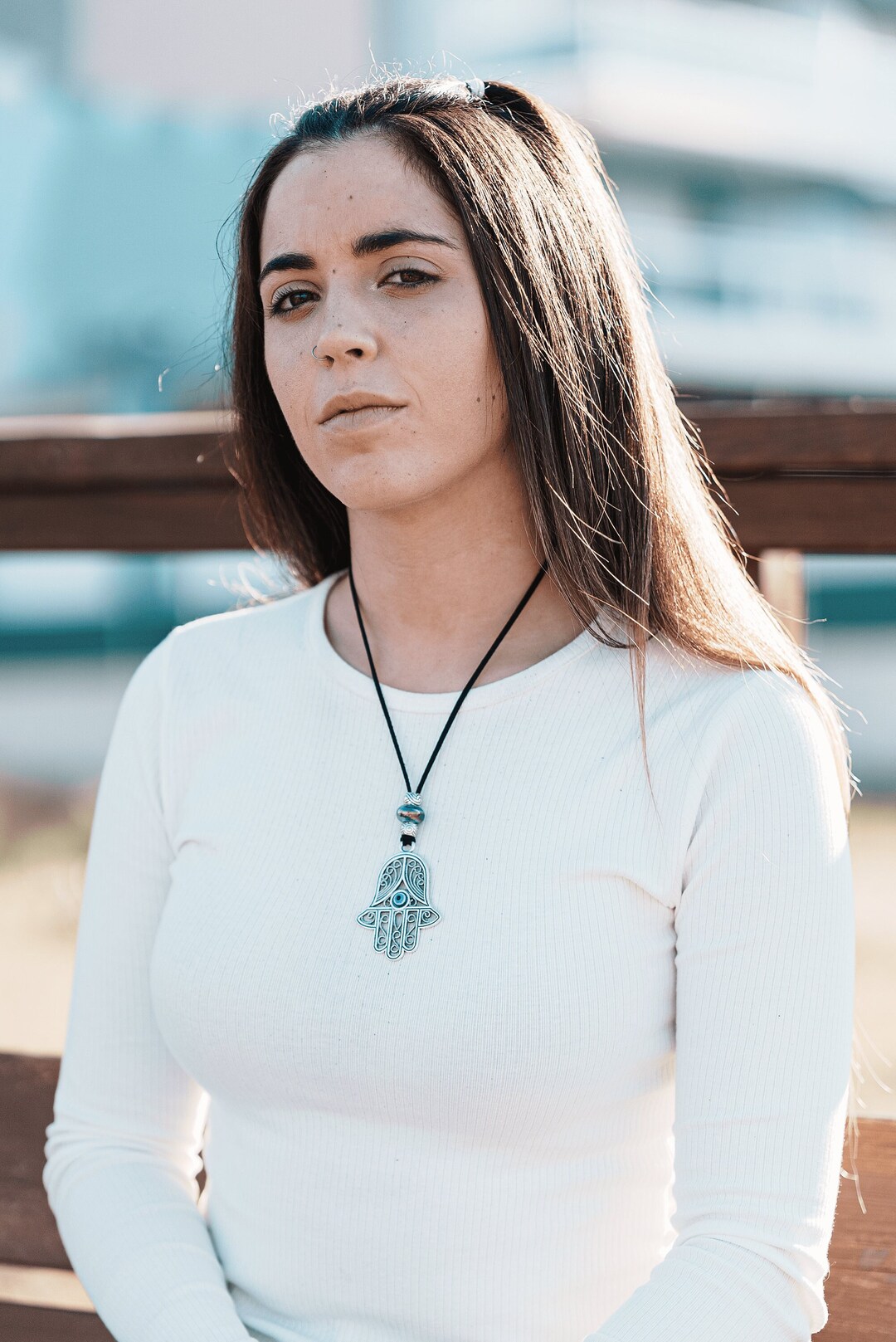 Long Silver Fatima Hand Necklace, Medium Fatima Hand Pendant, Boho ...