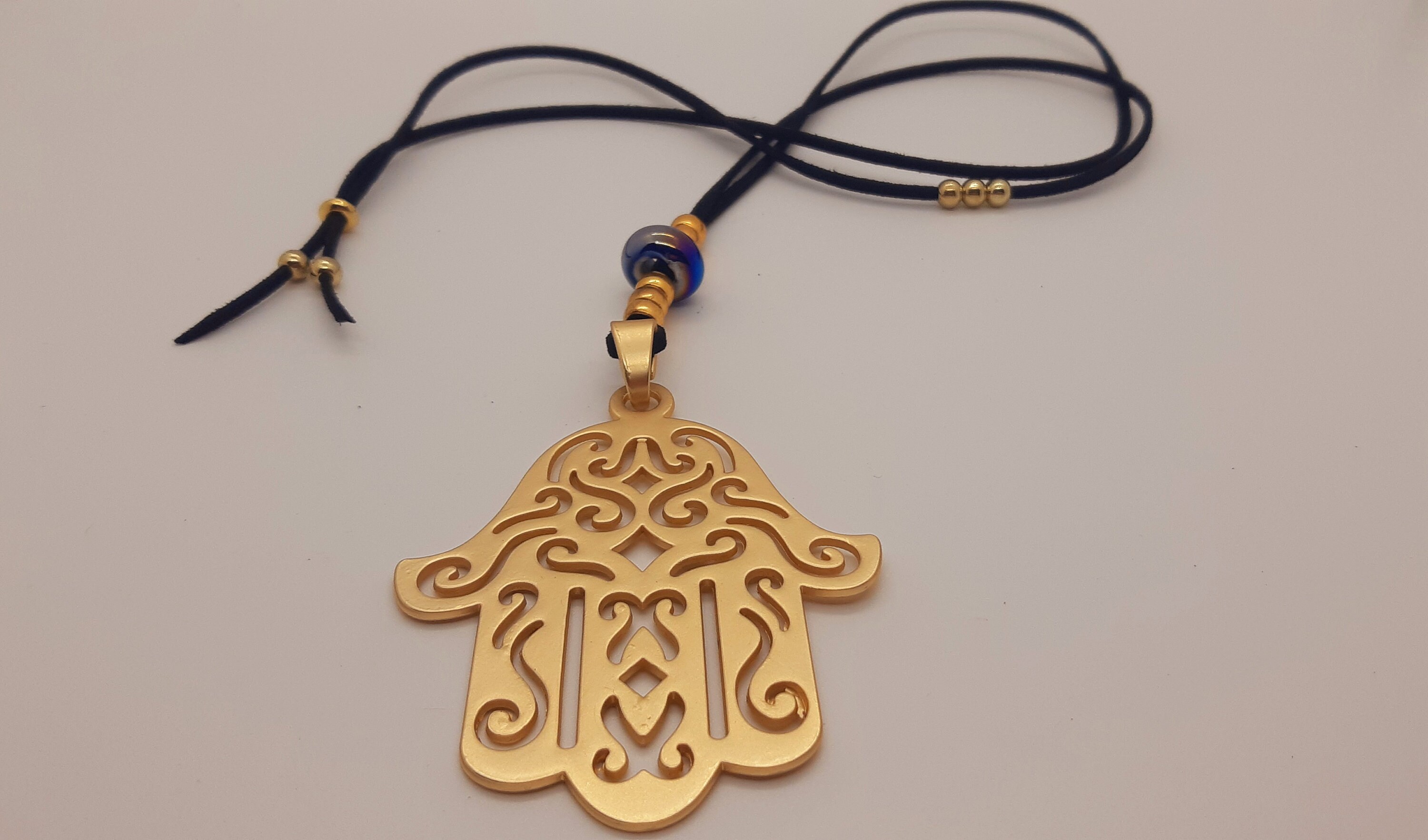Large Fatima Hand Pendant Necklace, Spiritual Handmade Jewelry, Long ...