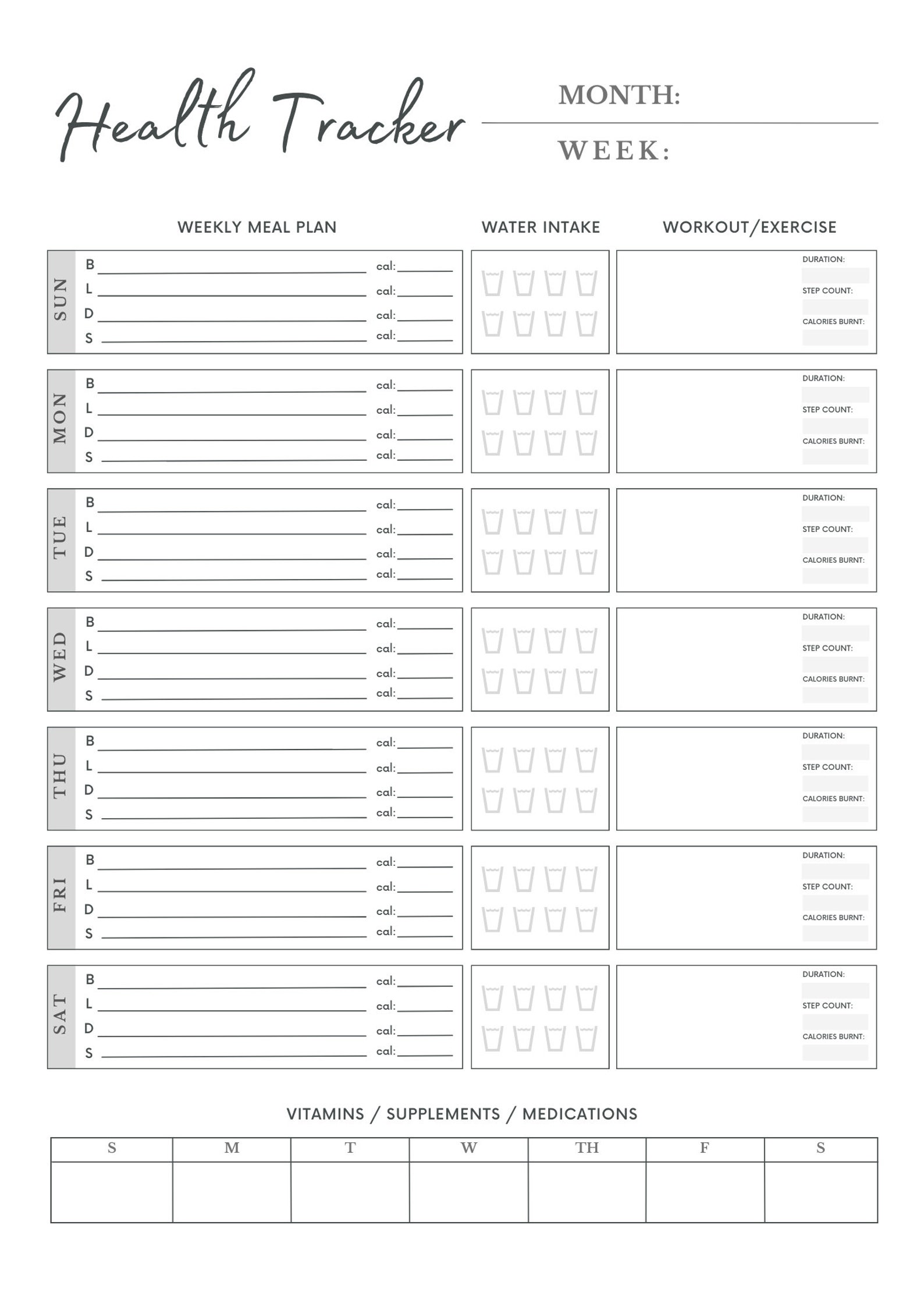 Health Tracker Planner Daily Meal Planner Printable - Etsy