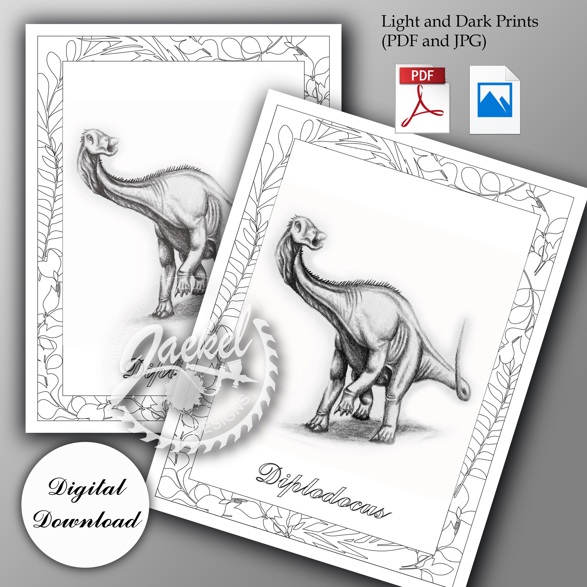 Printable Dinosaur Adult Coloring Page diplodocus Hand Drawn ...