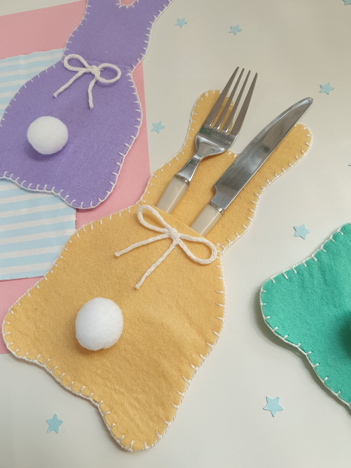 Easter Bunny Cutlery Holder Table Decor Spring Felt Utensil | Etsy