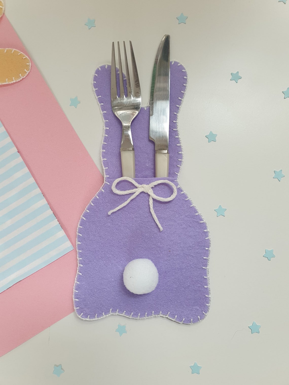 Easter Bunny Cutlery Holder Table Decor Spring Felt Utensil | Etsy