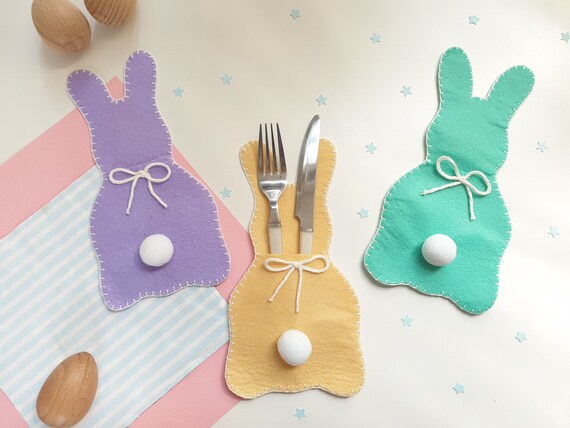 Easter Bunny Cutlery Holder Table Decor Spring Felt Utensil | Etsy