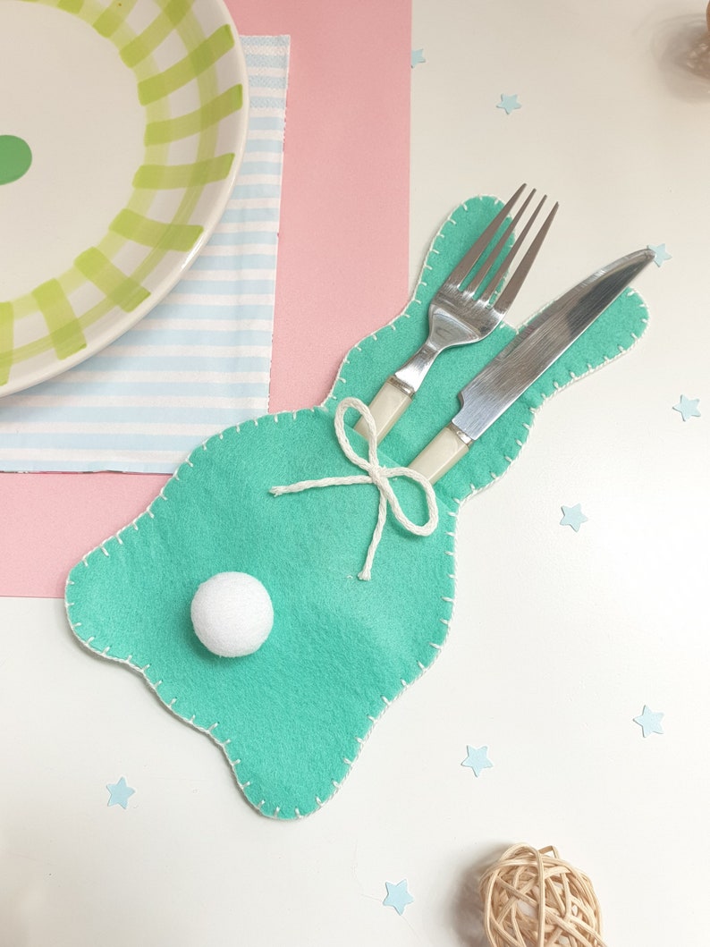 Easter Bunny Cutlery Holder Table Decor Spring Felt Utensil | Etsy