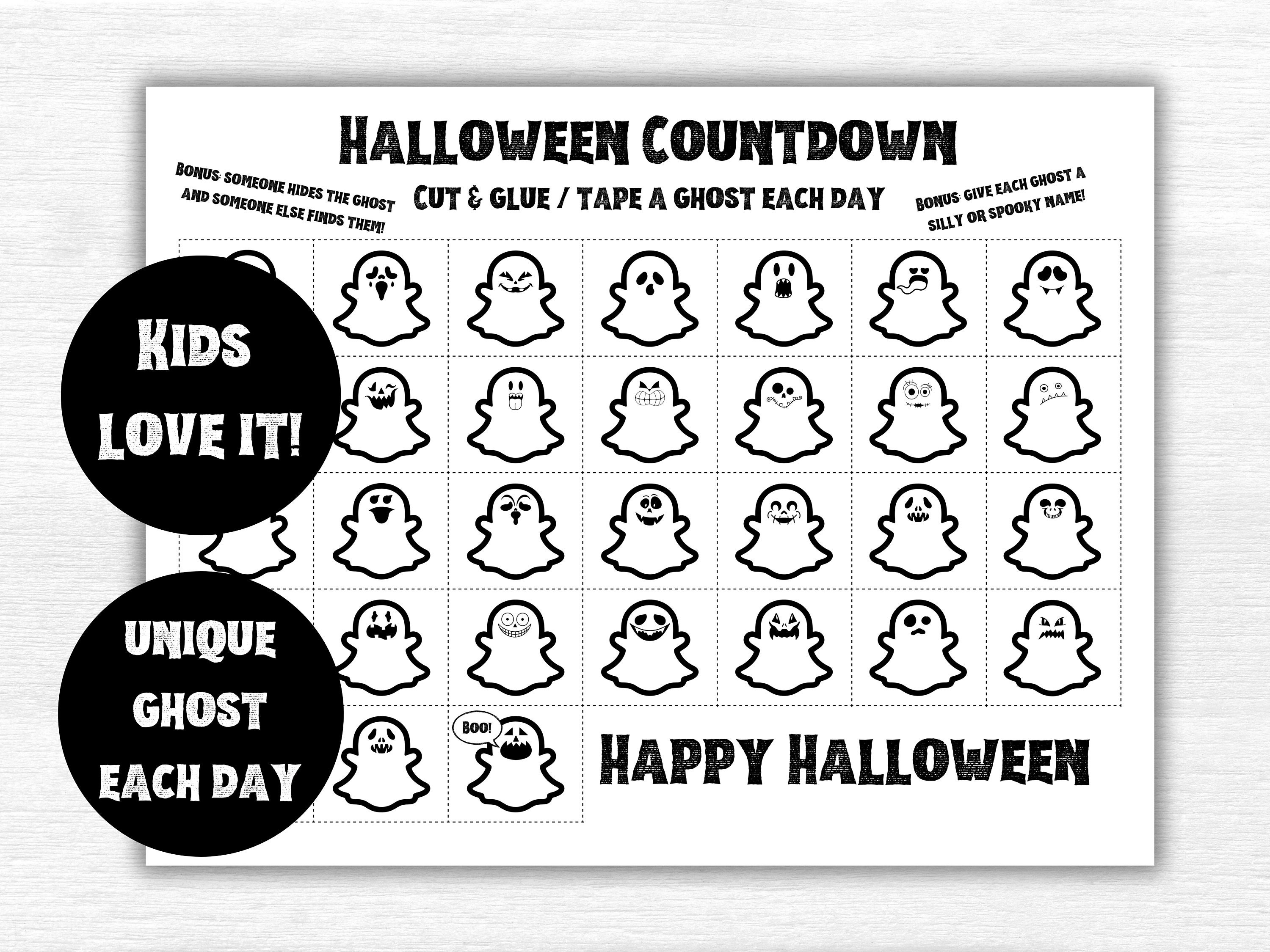 Halloween Countdown Calendar Printable: Ghost Activity (digital ...