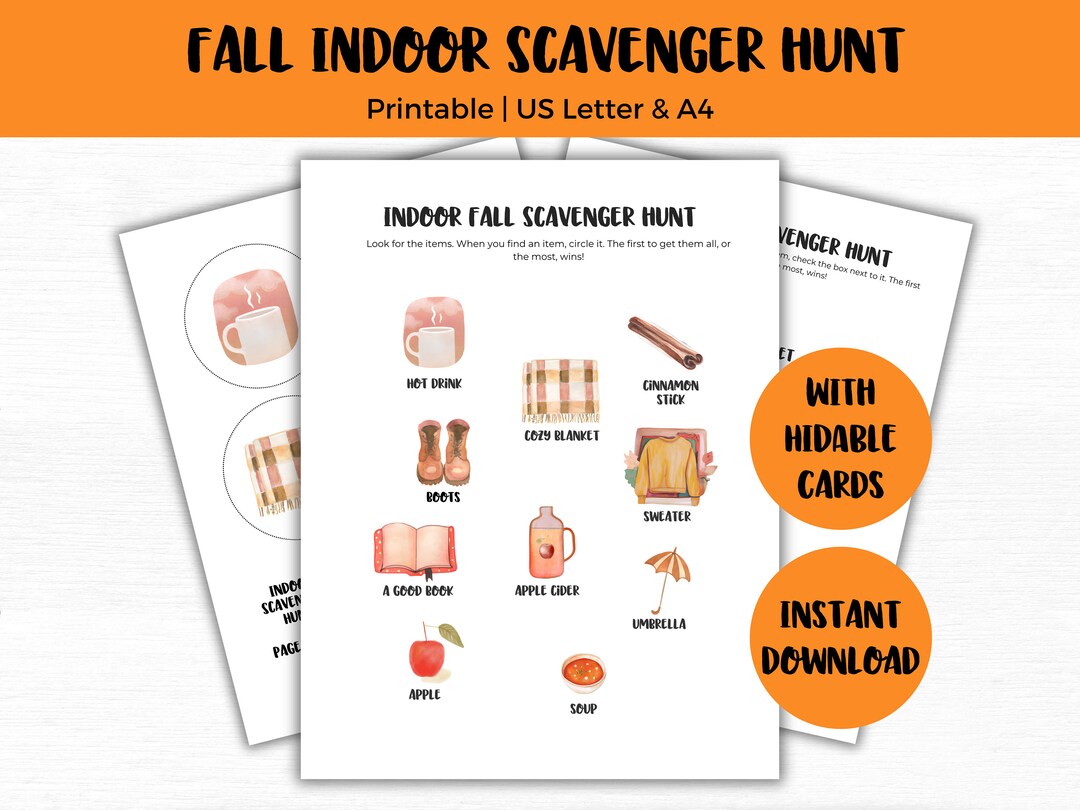 Fall Indoor Scavenger Hunt, Printable, US Letter & A4, Fall Party Games ...