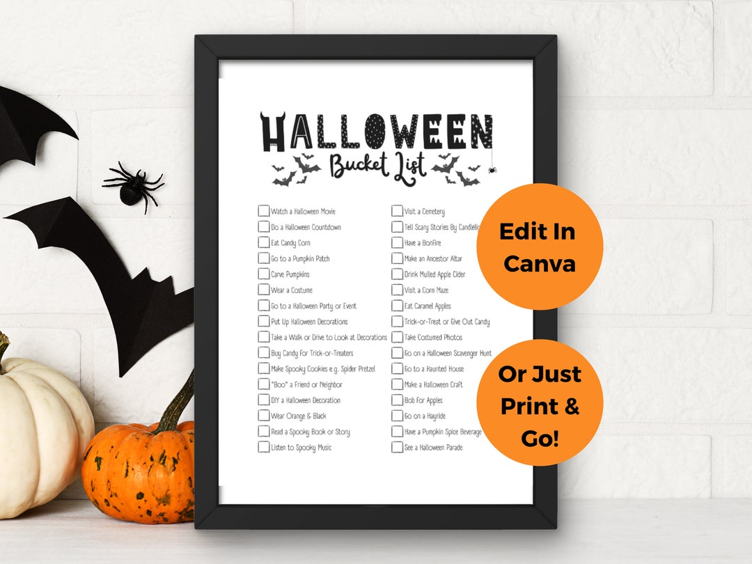 Editable Halloween Bucket List, US Letter & A4 Printable, Vintage Retro ...
